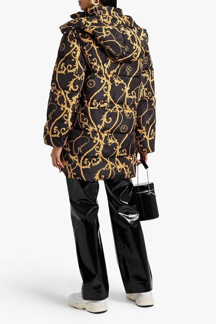 GANNI Quilted printed shell hooded coat | THE OUTNET