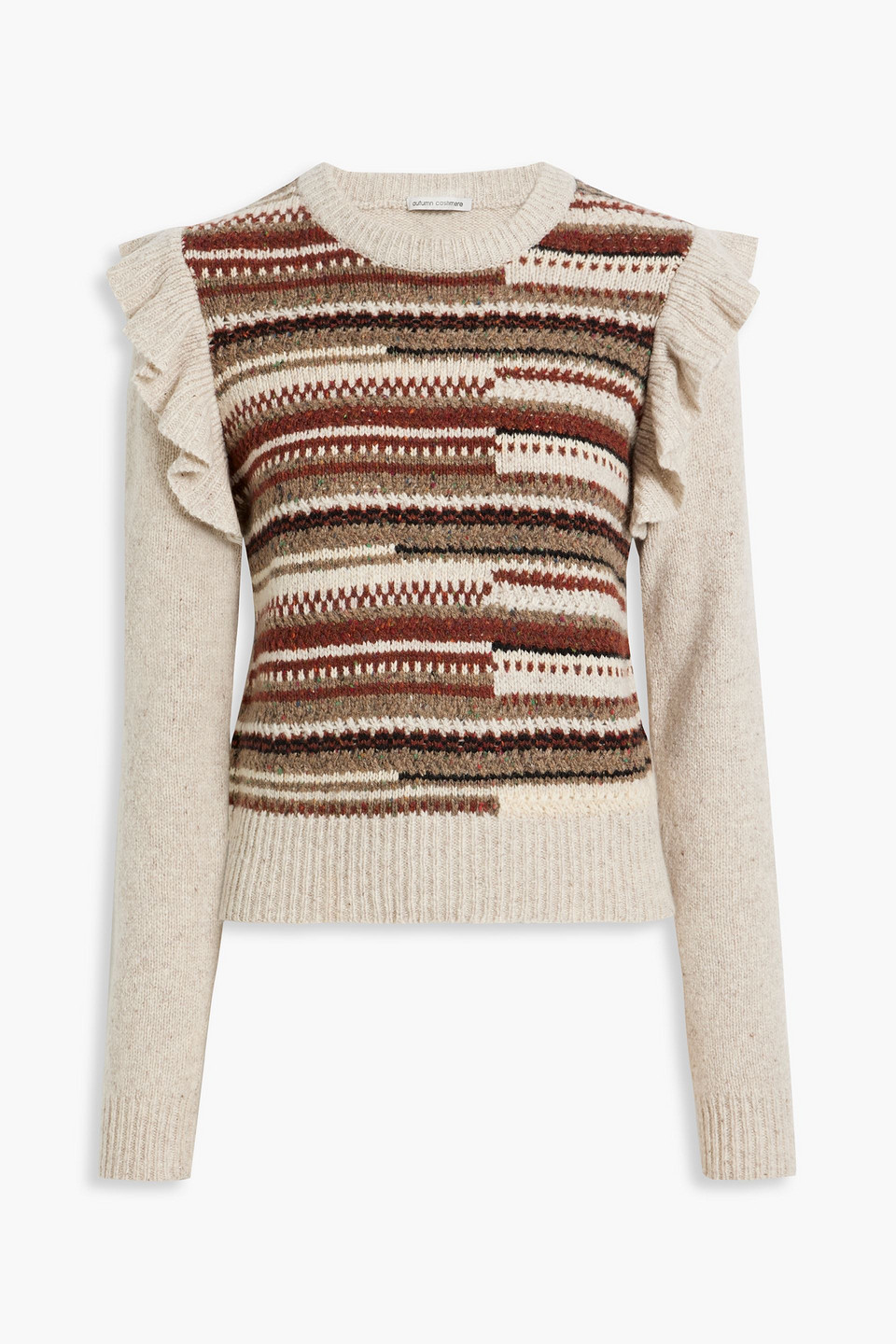 Autumn Cashmere Ruffled Intarsia Cashmere Sweater In Taupe | ModeSens