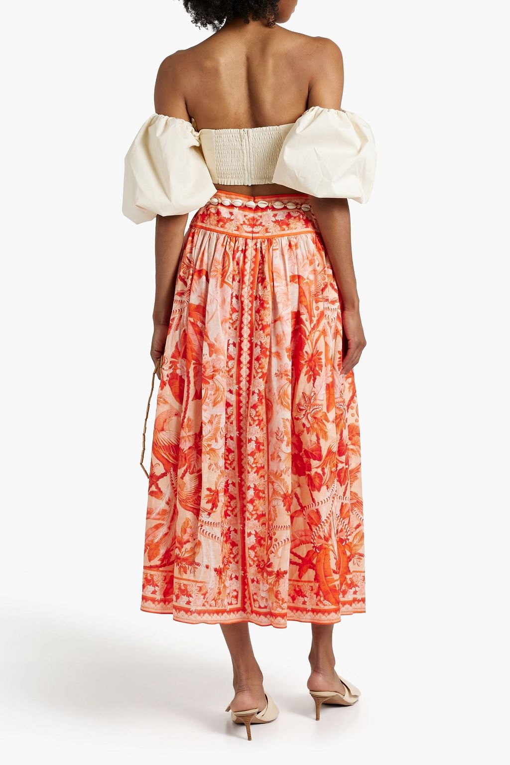 Zimmermann Belted Printed Linen Midi Skirt The Outnet