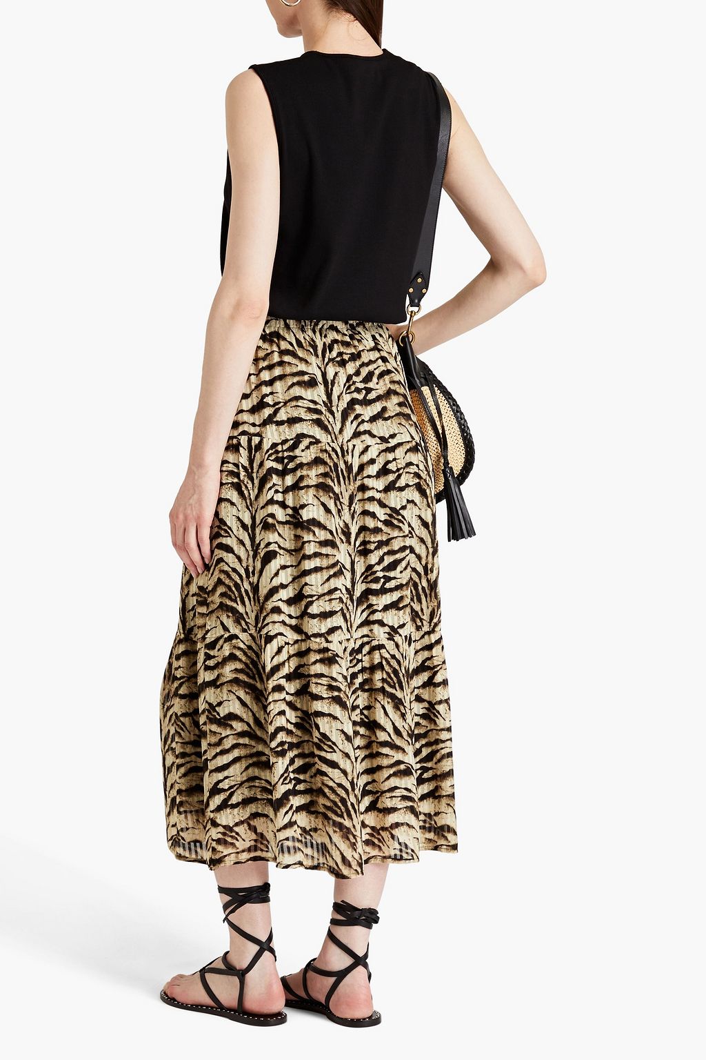 BA&SH Jupe Iva tiger-print jacquard midi skirt | THE OUTNET