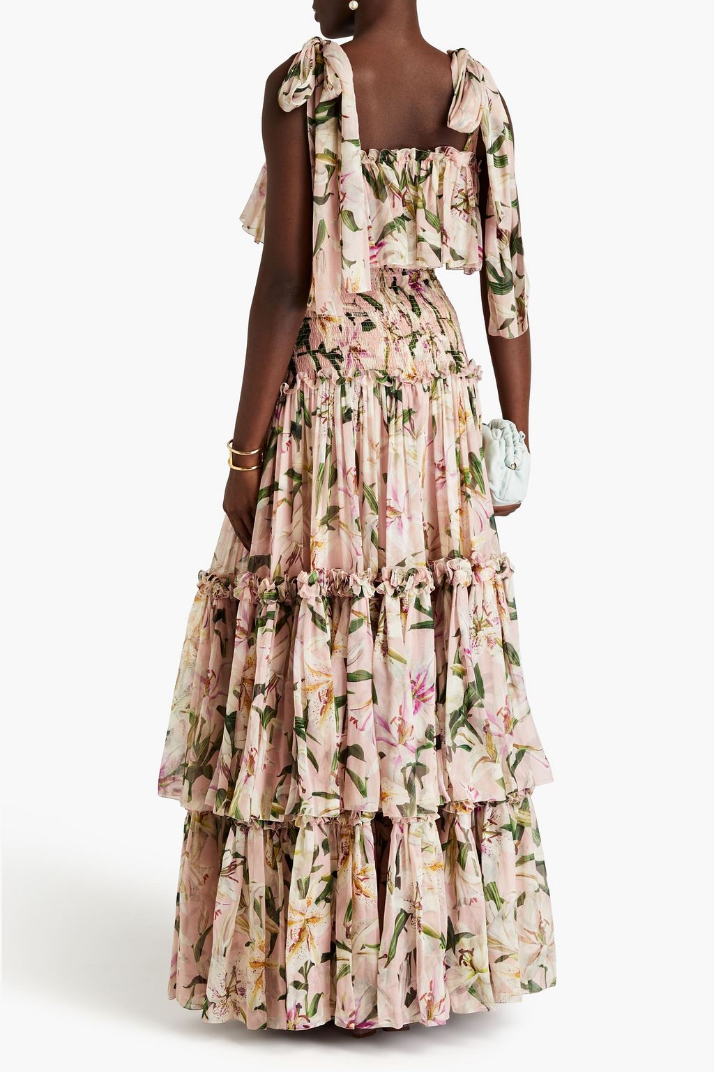 Dolceandgabbana Ruffled Shirred Floral Print Silk Maxi Dress The Outnet