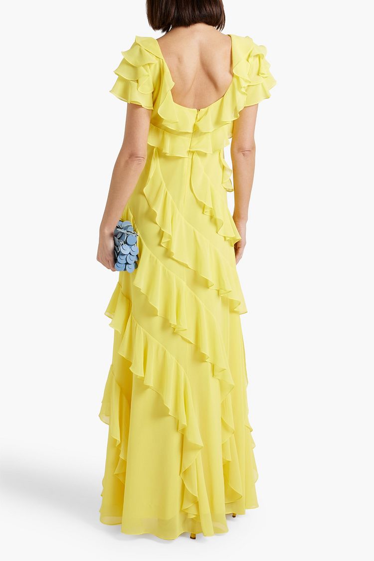 BADGLEY MISCHKA Ruffled crepe maxi dress | THE OUTNET