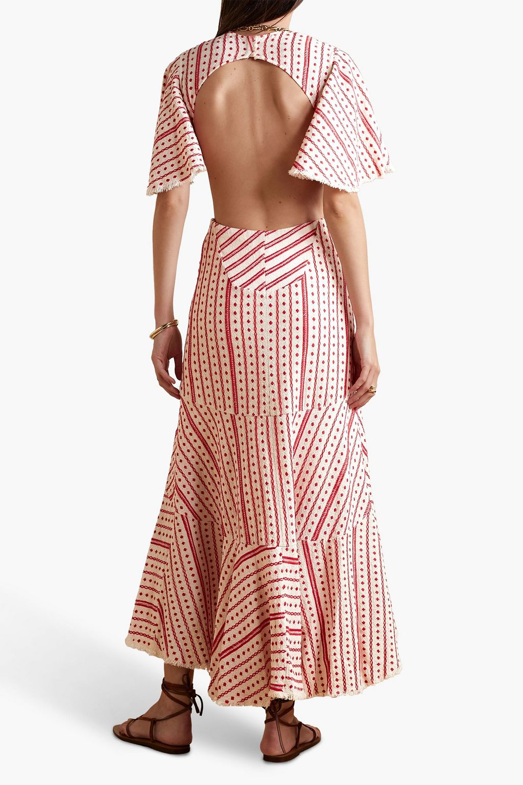 RUE MARISCAL Open-back frayed embroidered crocheted dress | THE OUTNET