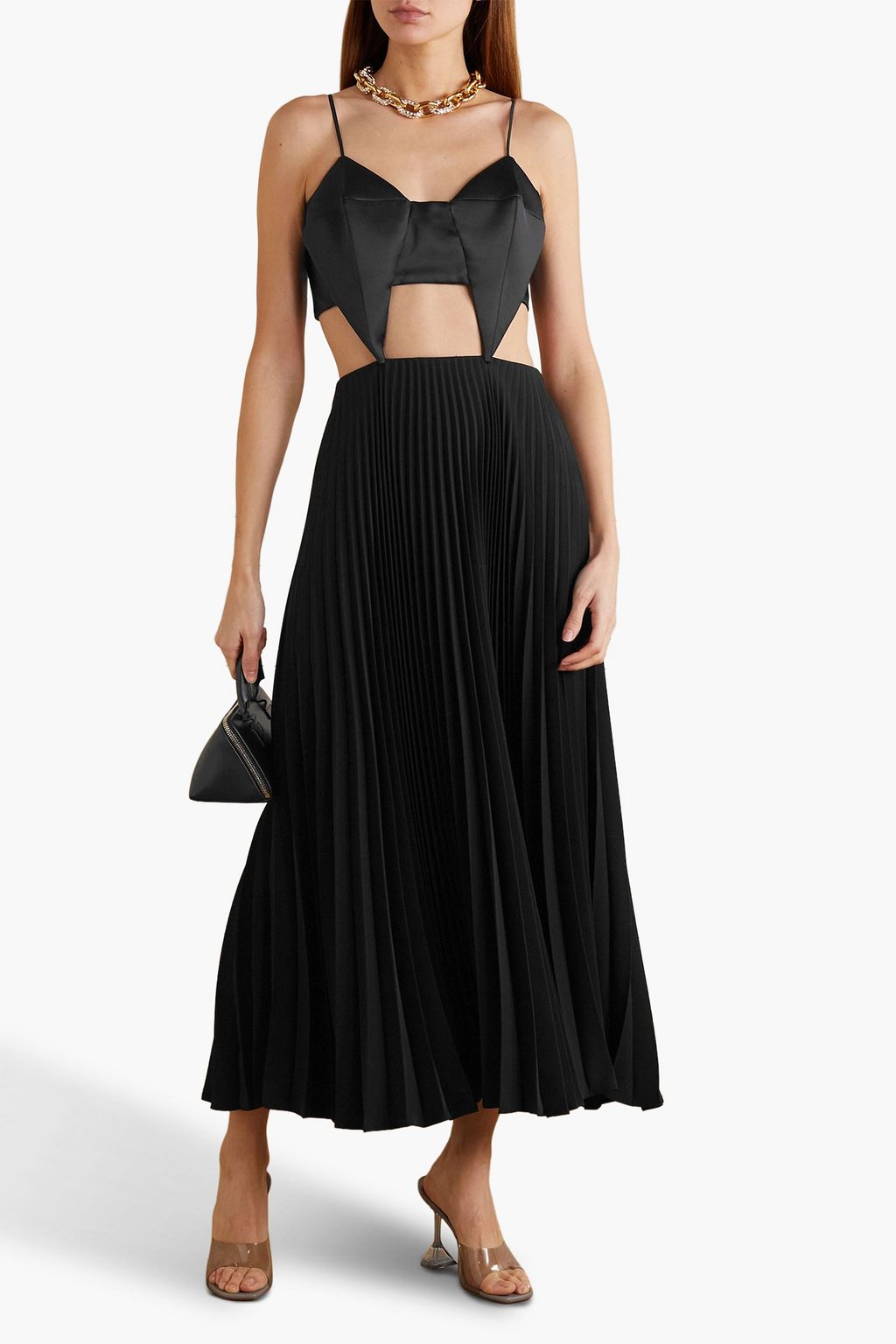 CHRISTOPHER KANE Cutout pleated satin-paneled crepe maxi dress | THE OUTNET