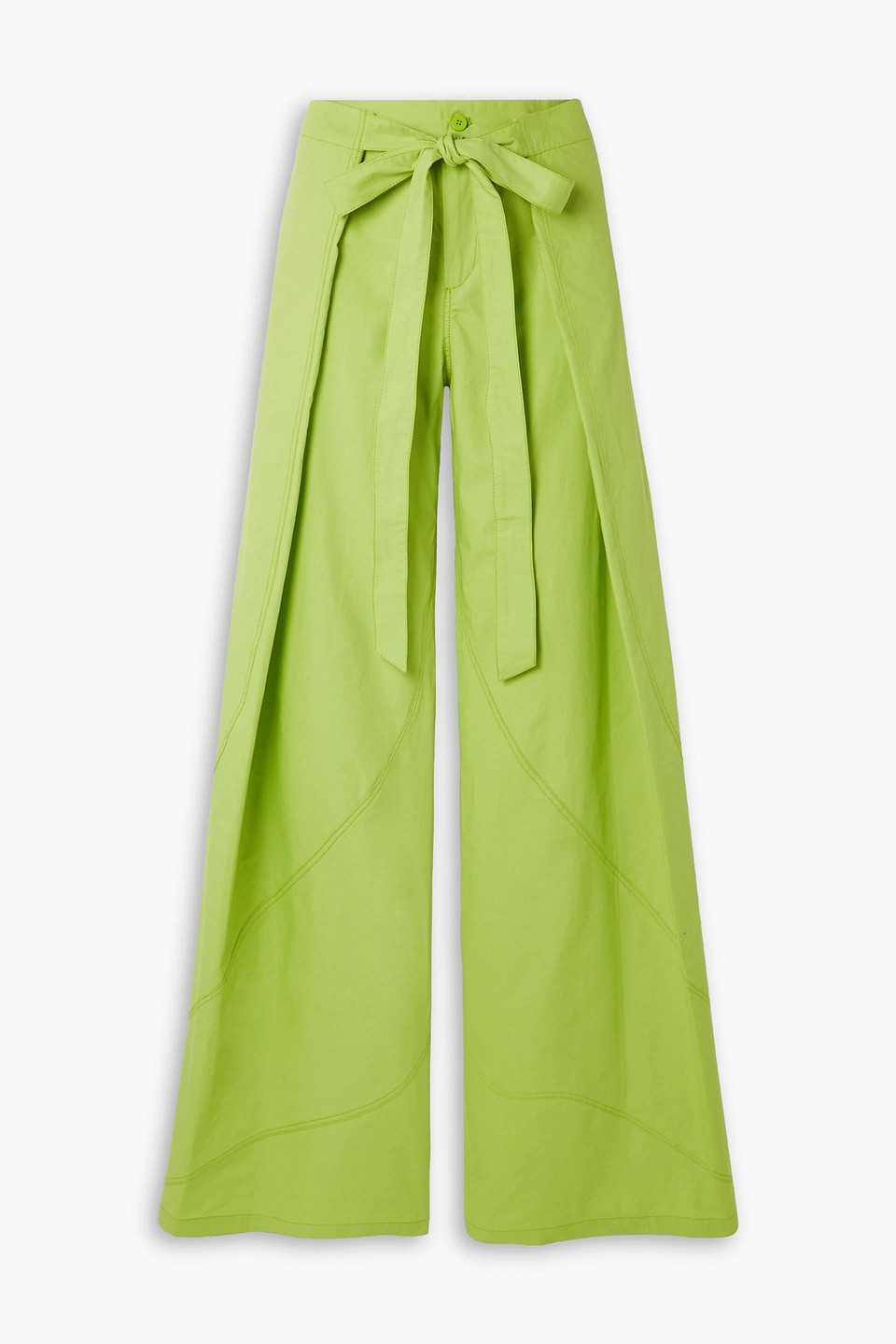 Attico Hiro Layered Cotton Wide-leg Pants In Lime Green | ModeSens