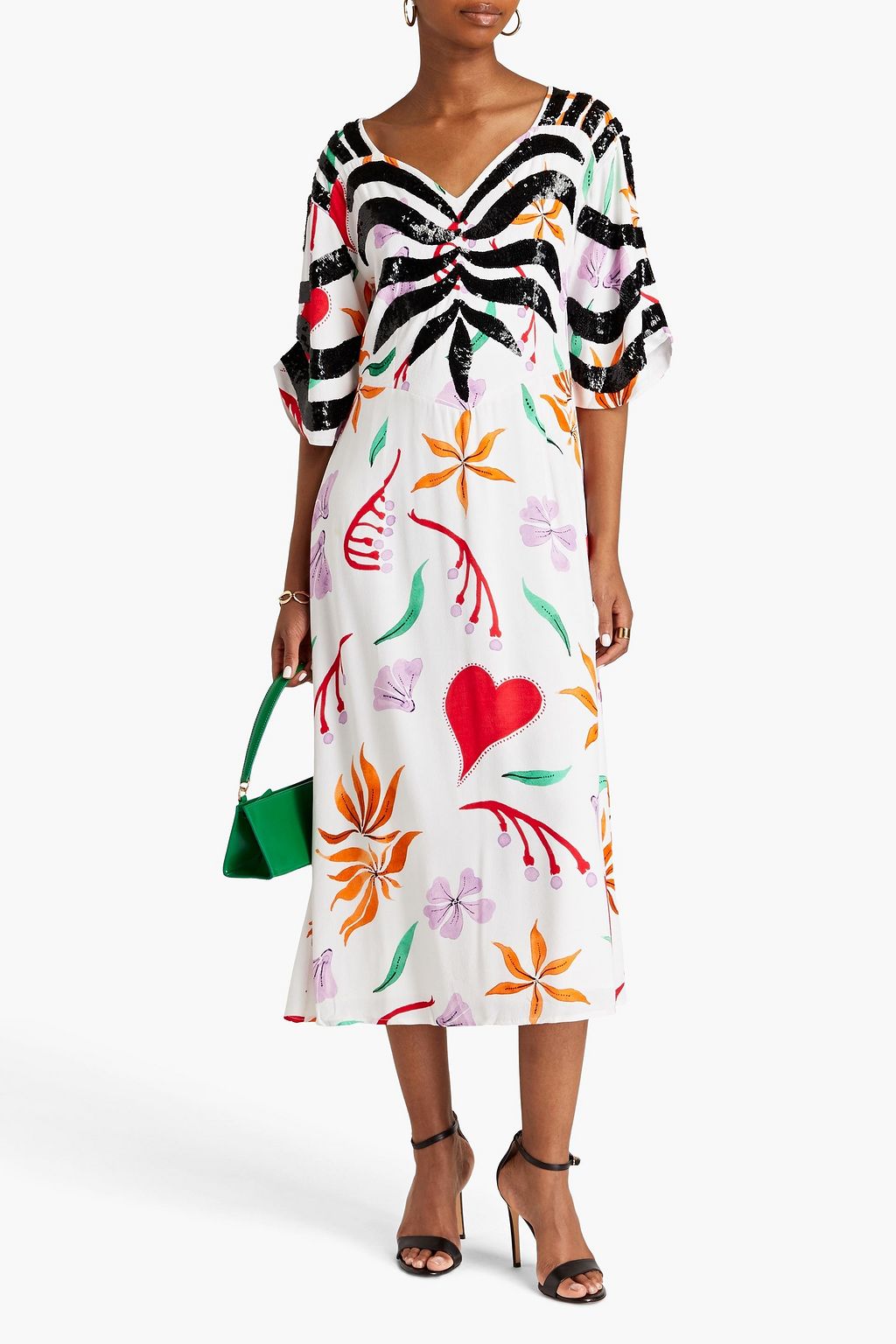Hayley Menzies Sequin Embellished Floral Print Crepe Midi Dress The