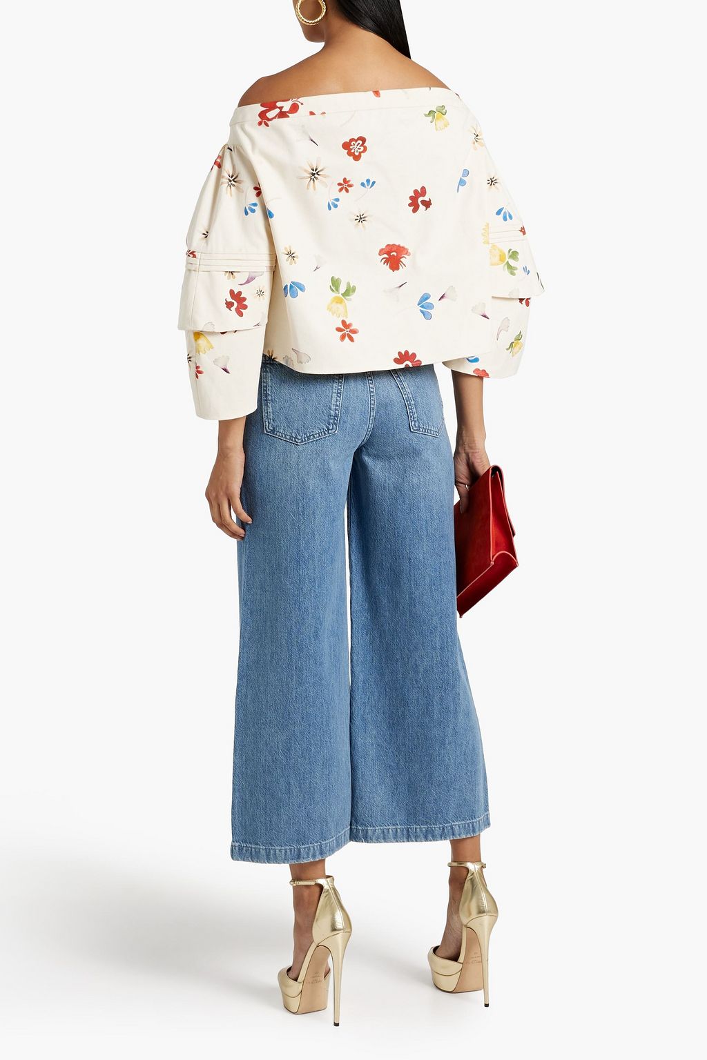 Rosie Assoulin Off The Shoulder Floral Print Cotton Canvas Top The Outnet