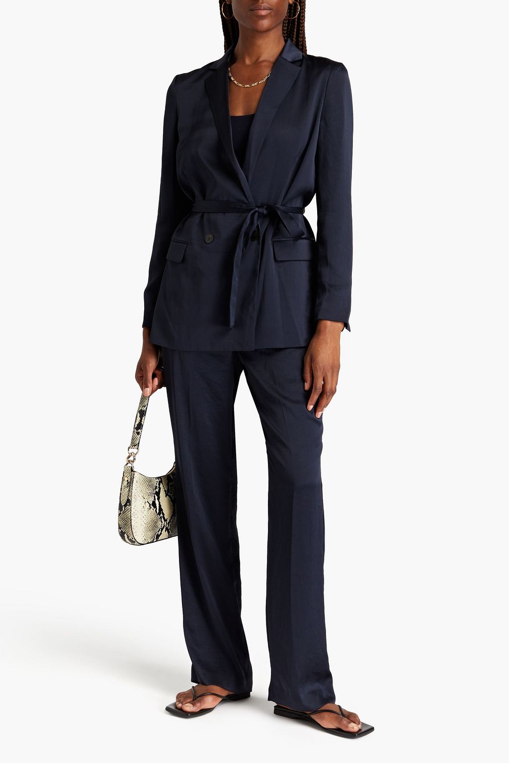 THEORY Double-breasted crinkled satin blazer | THE OUTNET