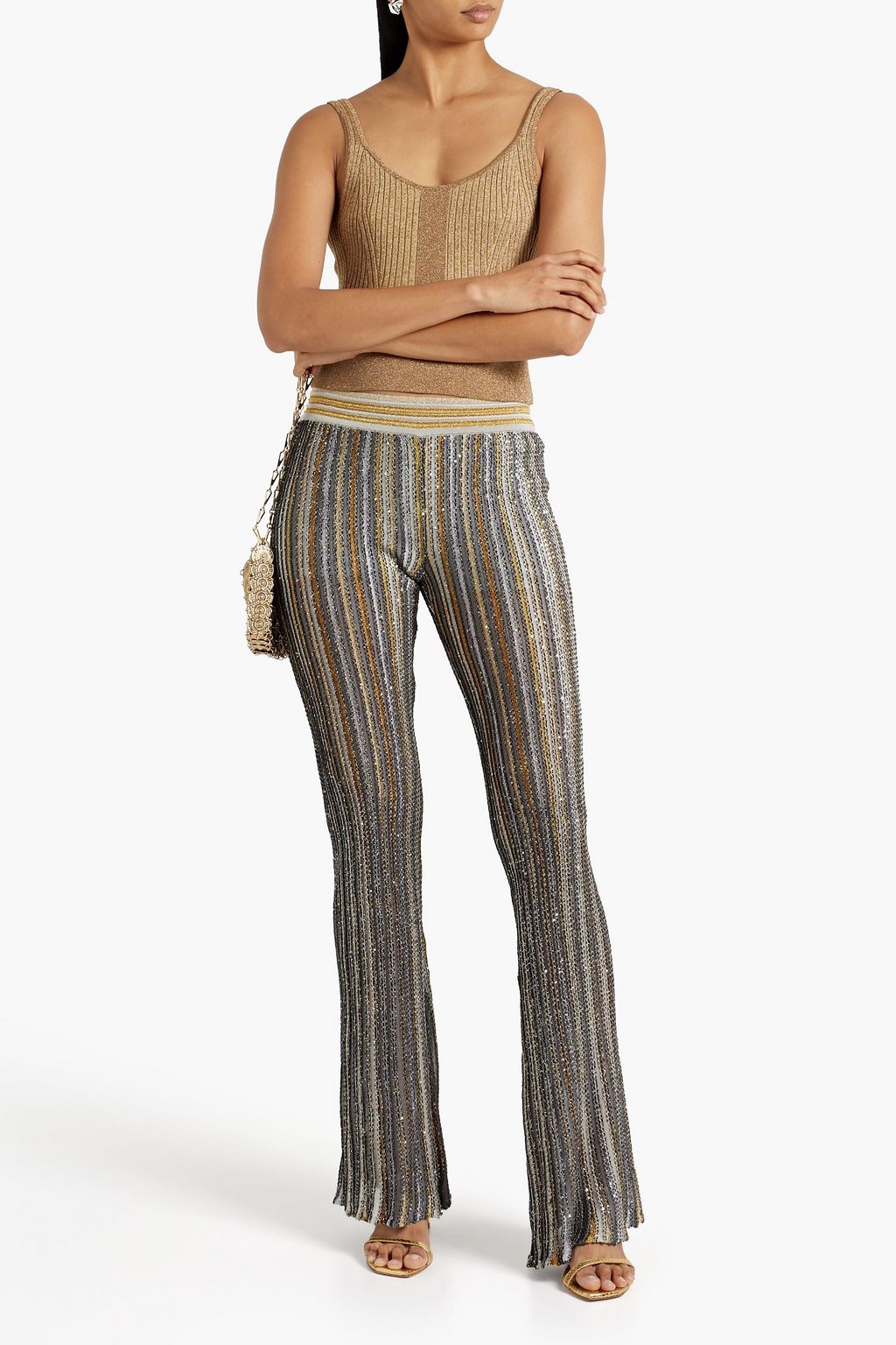 MISSONI Embellished metallic crochet-knit flared pants | THE OUTNET