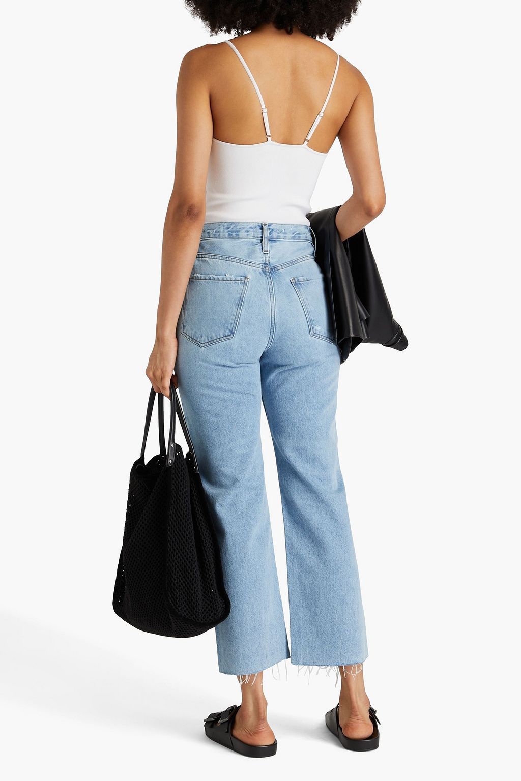 FRAME Le Jane cropped distressed high-rise straight-leg jeans | THE OUTNET