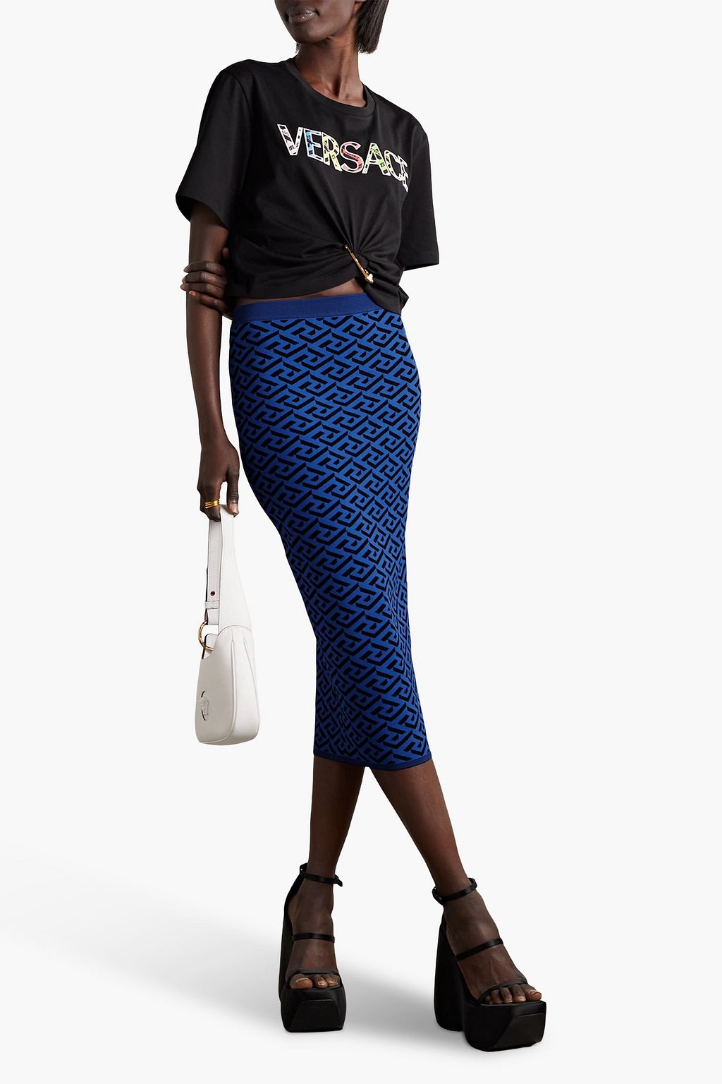 VERSACE Jacquard-knit midi skirt | THE OUTNET