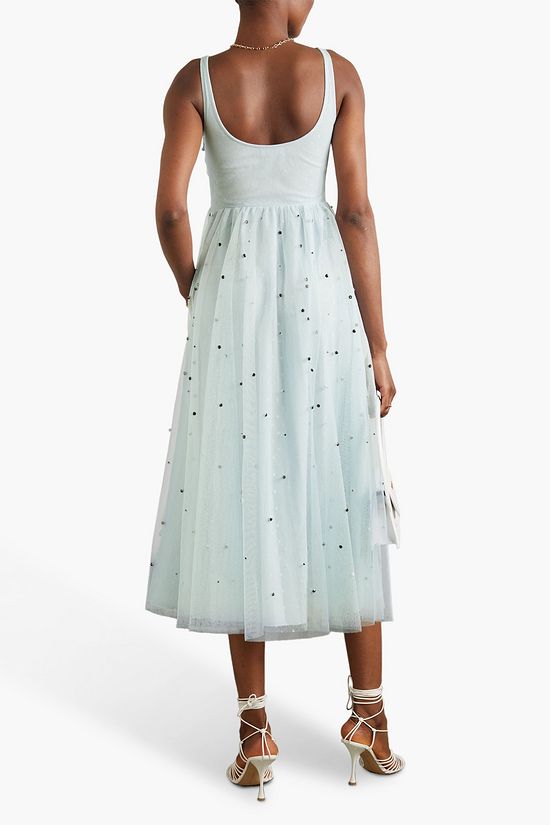 Redvalentino Point Desprit Paneled Crystal Embellished Tulle Midi