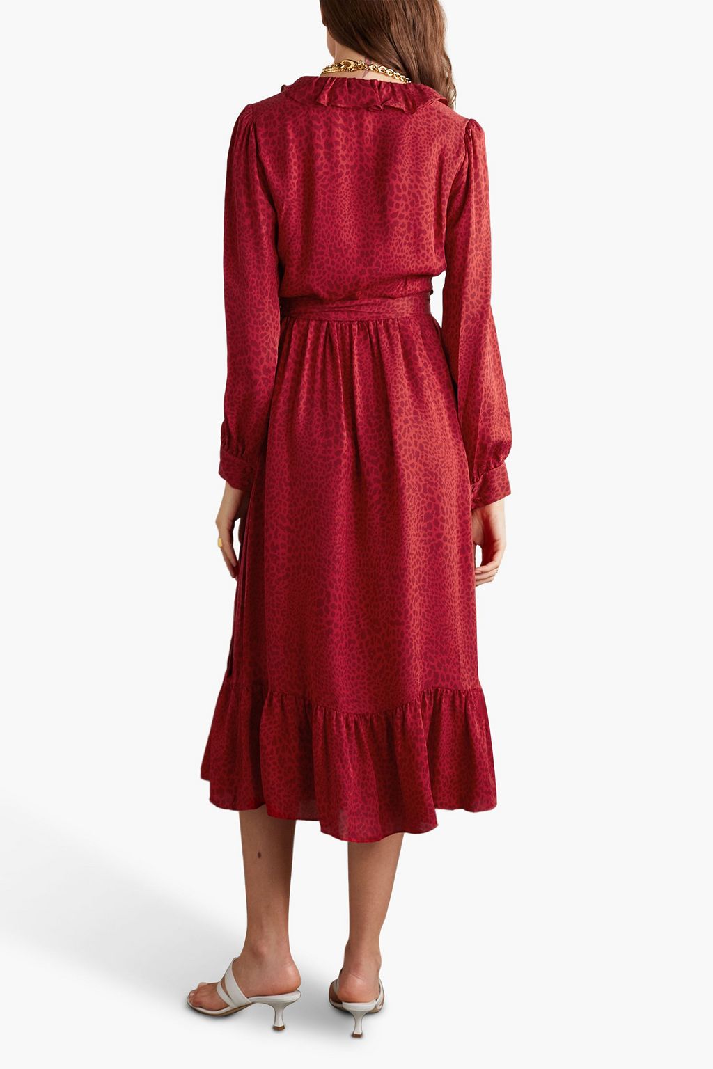 Michael Michael Kors Ruffled Leopard Print Silk Crepe De Chine Midi