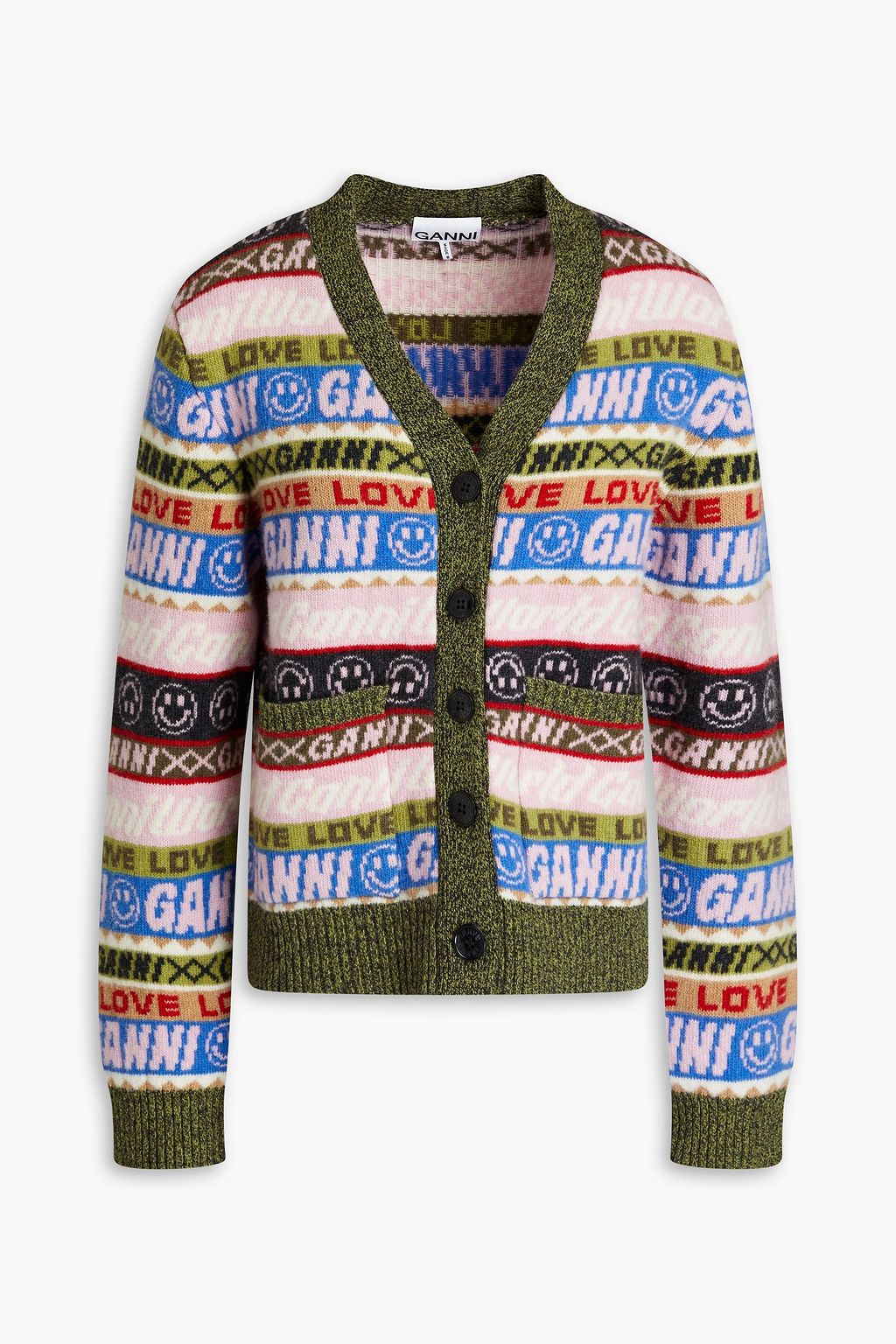 GANNI Striped intarsia-knit cardigan | THE OUTNET