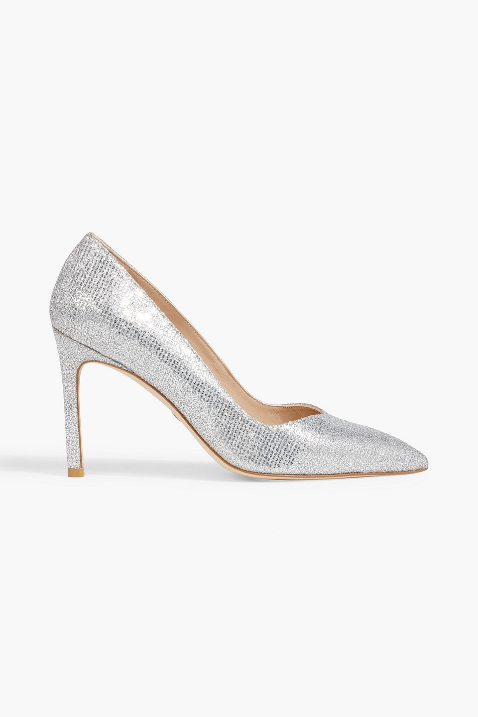 Stuart Weitzman Anny Glittered Woven Pumps In Silver | ModeSens