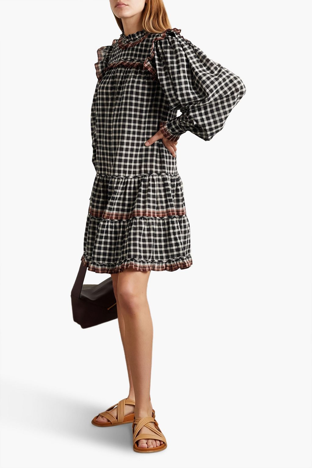 ULLA JOHNSON Elm ruffled checked cotton-poplin mini dress | THE OUTNET