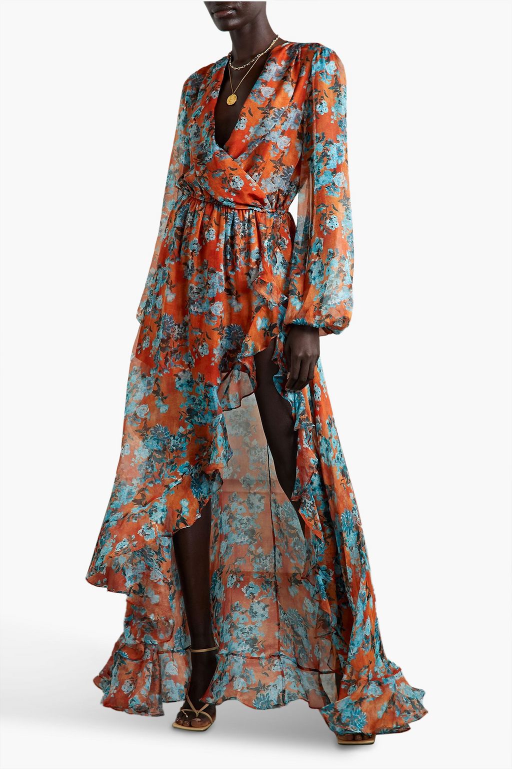 CAROLINE CONSTAS Vivian asymmetric ruffled floral-print silk-chiffon ...