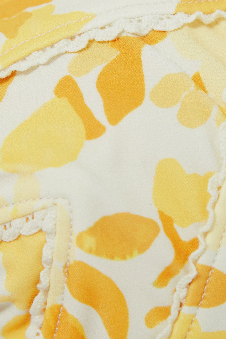 Peony Crochet Trimmed Floral Print Triangle Bikini Top In Pastel Yellow