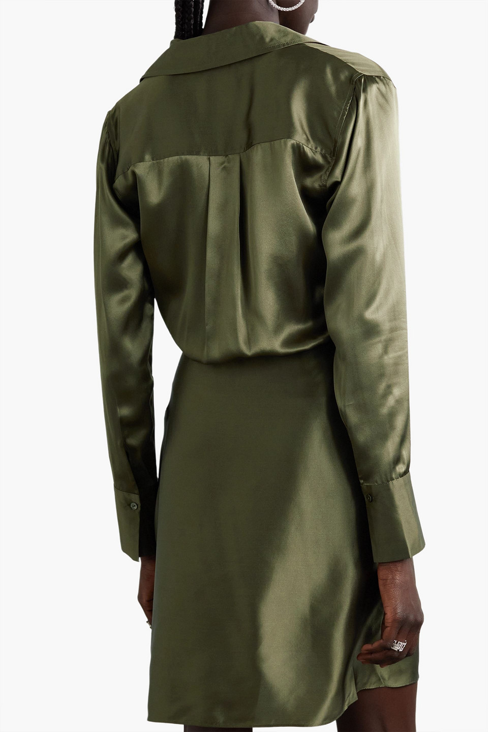 L Agence Wrap-effect Silk-satin Shirt Dress In Army Green | ModeSens
