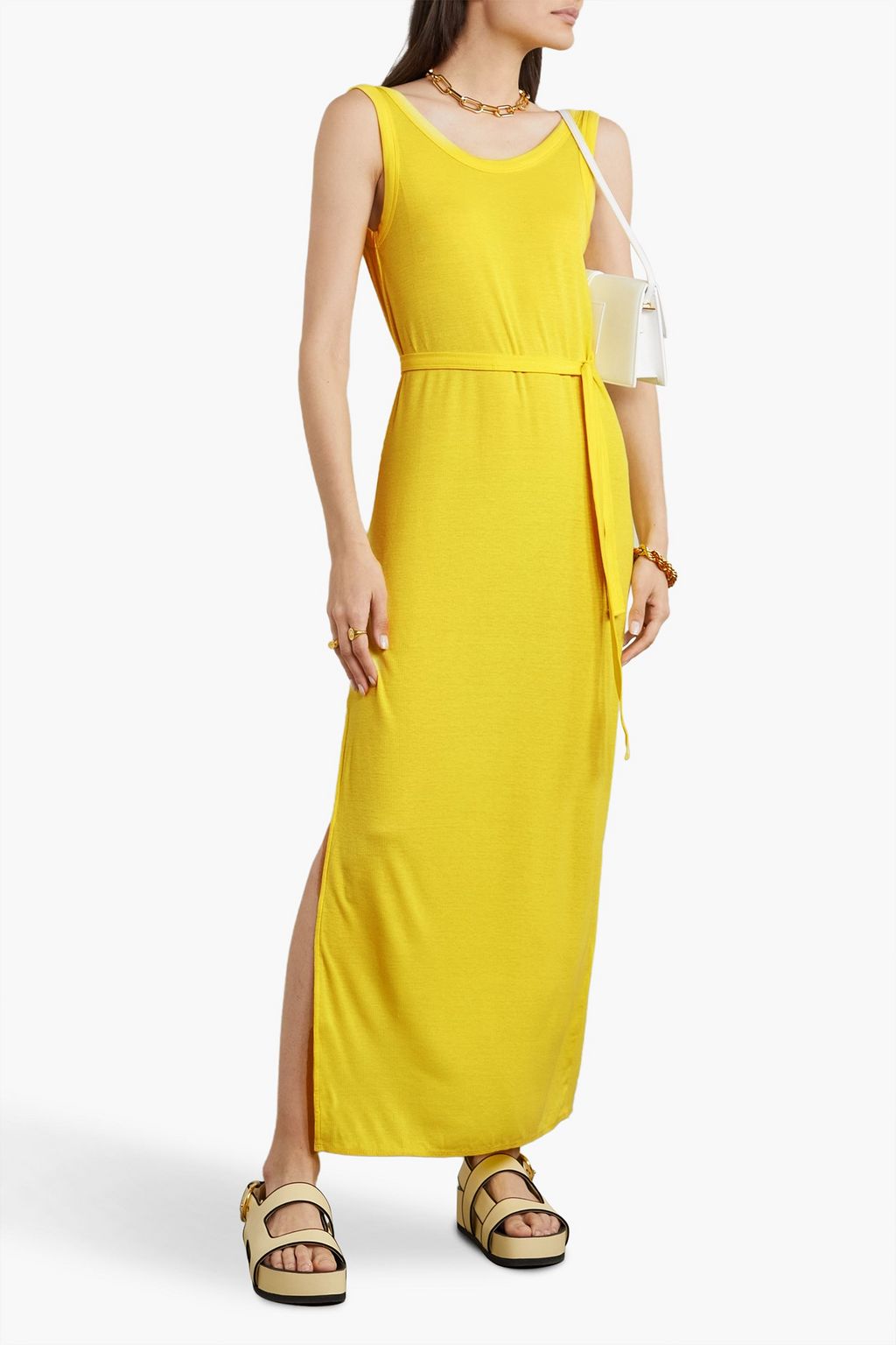 NINETY PERCENT Twren belted ribbed stretch-TENCEL™ jersey maxi dress ...