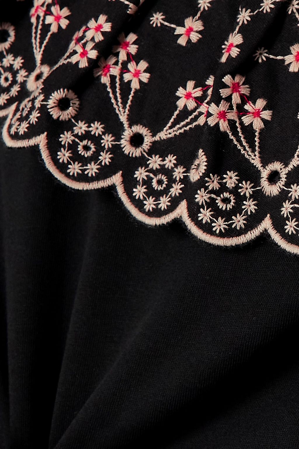 See By ChloÉ Scalloped Broderie Anglaise Trimmed Cotton Jersey T Shirt