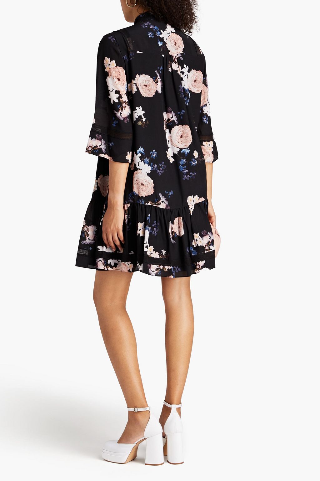 Erdem Bertram Lace Paneled Floral Print Silk Chiffon Mini Dress The