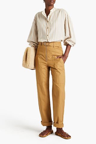 MARANT ÉTOILE Paggy cotton and linen-blend canvas straight-leg pants ...