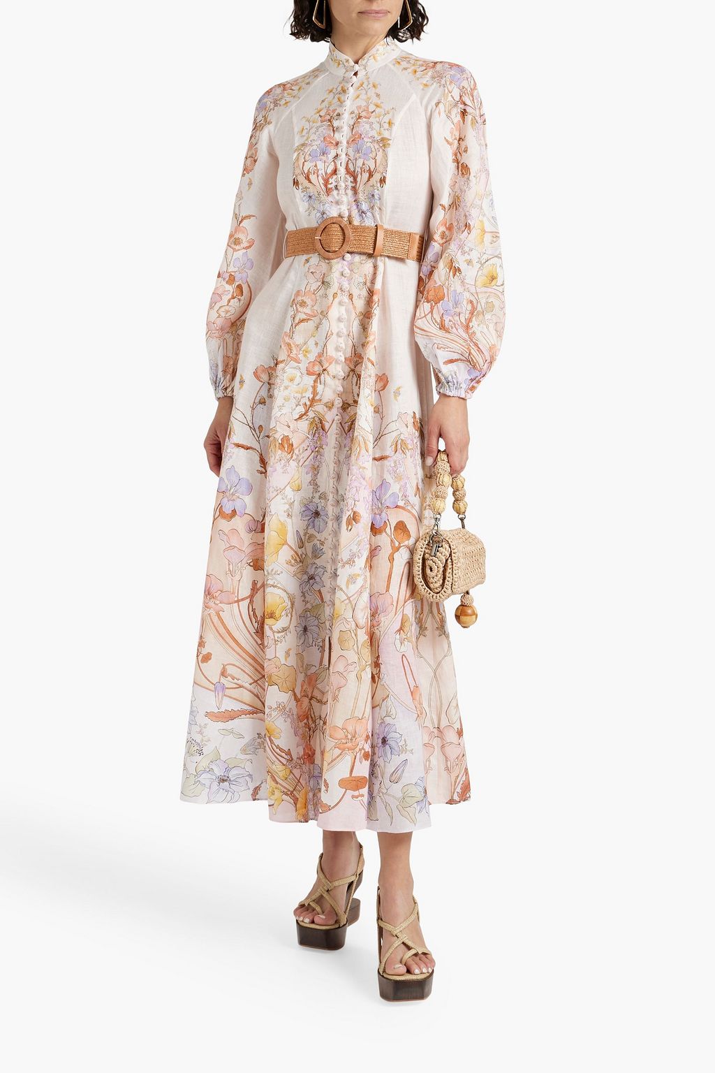 Zimmermann Belted Floral Print Linen Maxi Dress The Outnet
