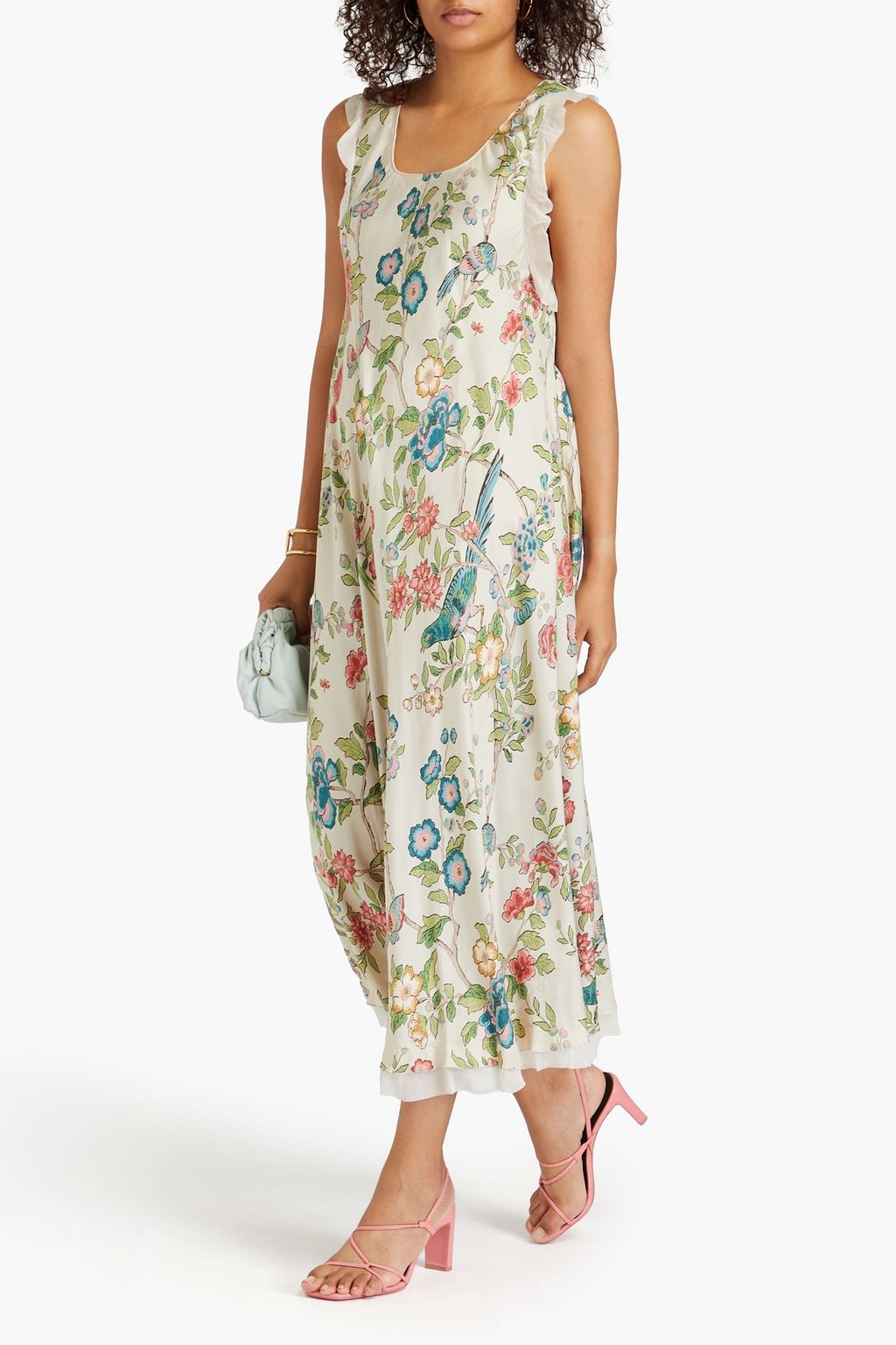REDVALENTINO Ruffled floral-print silk-twill midi dress | THE OUTNET