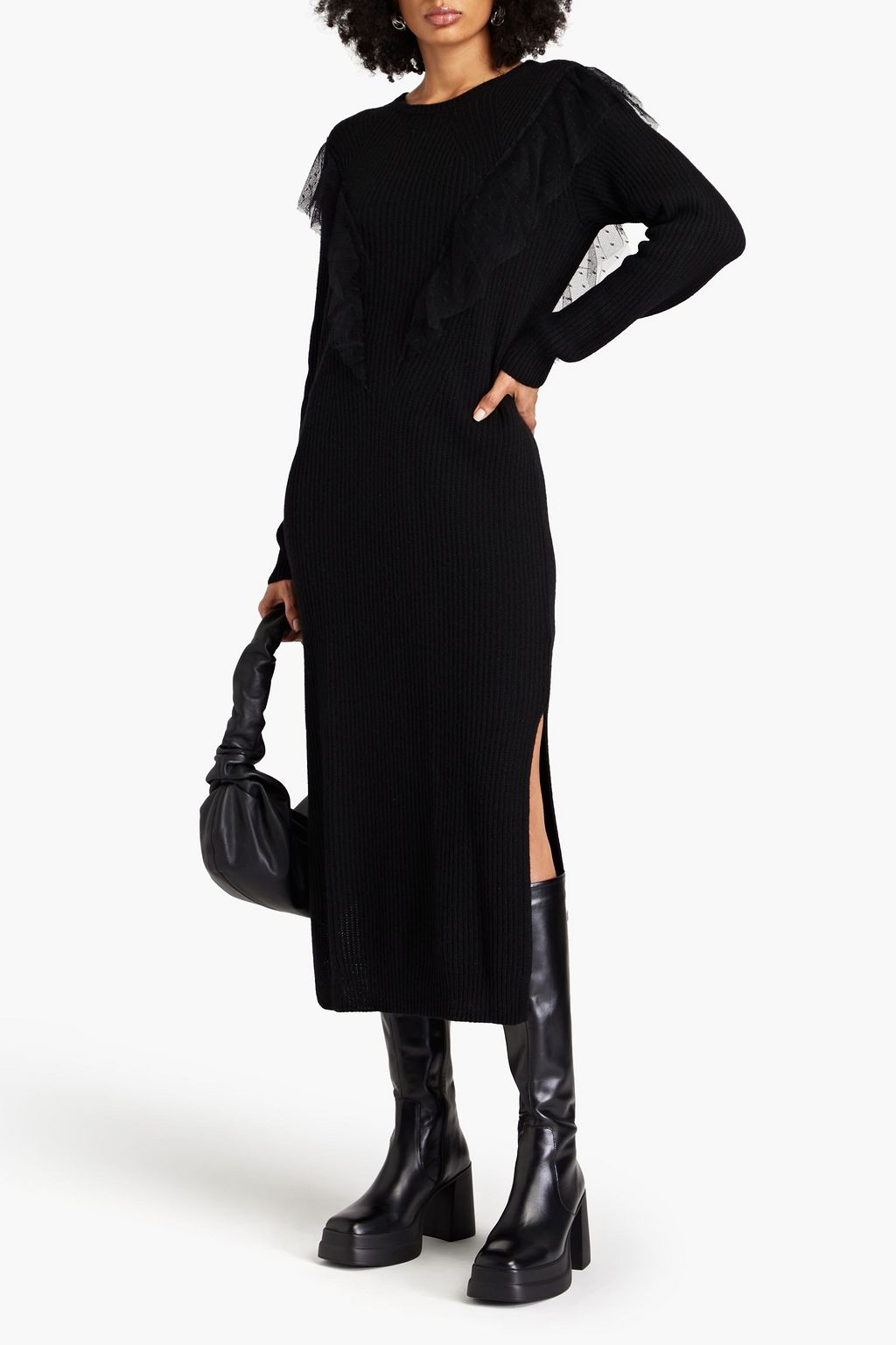 REDVALENTINO Point d'esprit ribbed-knit midi dress | THE OUTNET