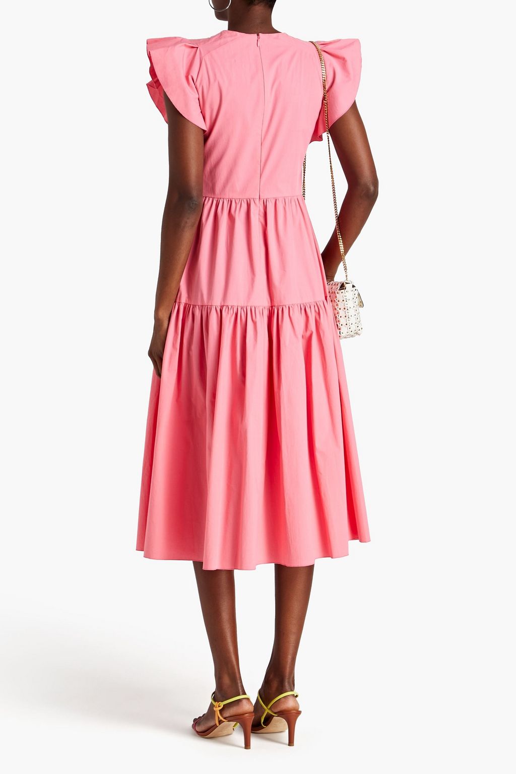 REDVALENTINO Ruffled tiered stretch-cotton poplin midi dress | THE OUTNET