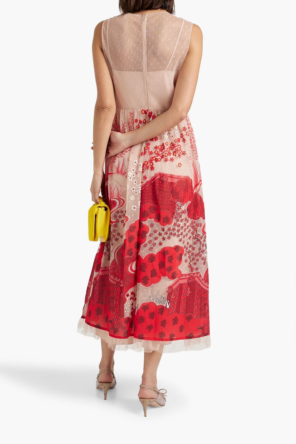 Redvalentino Embroidered Printed Chiffon And Point Desprit Midi Dress