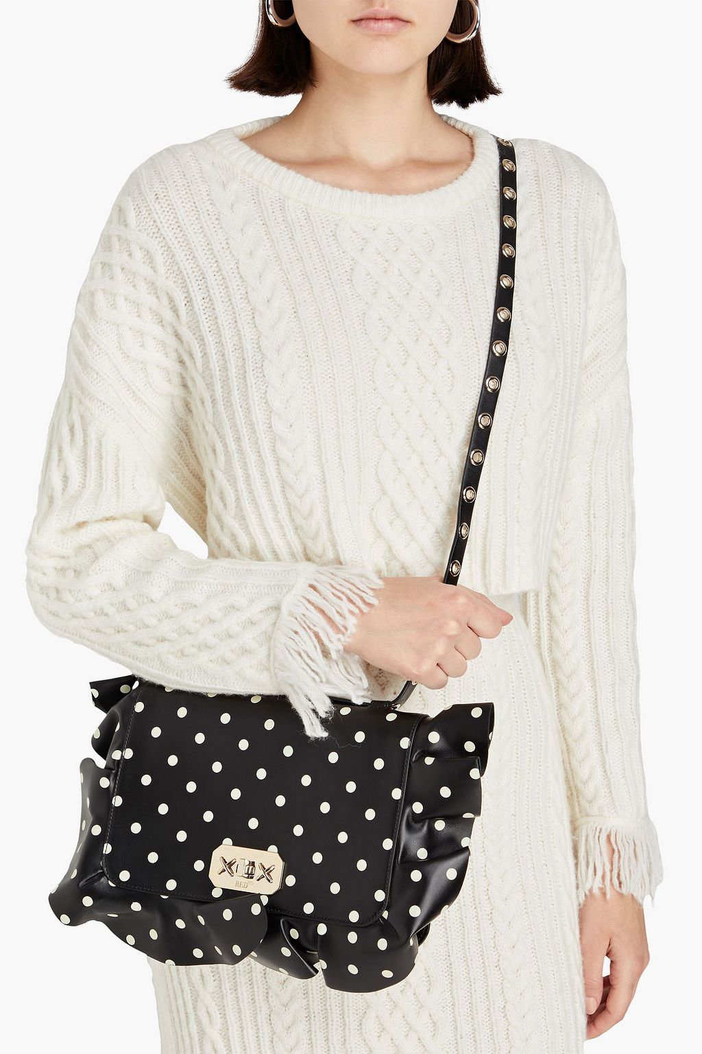 RED(V) Ruffled-trimmed polka-dot leather shoulder bag | THE OUTNET