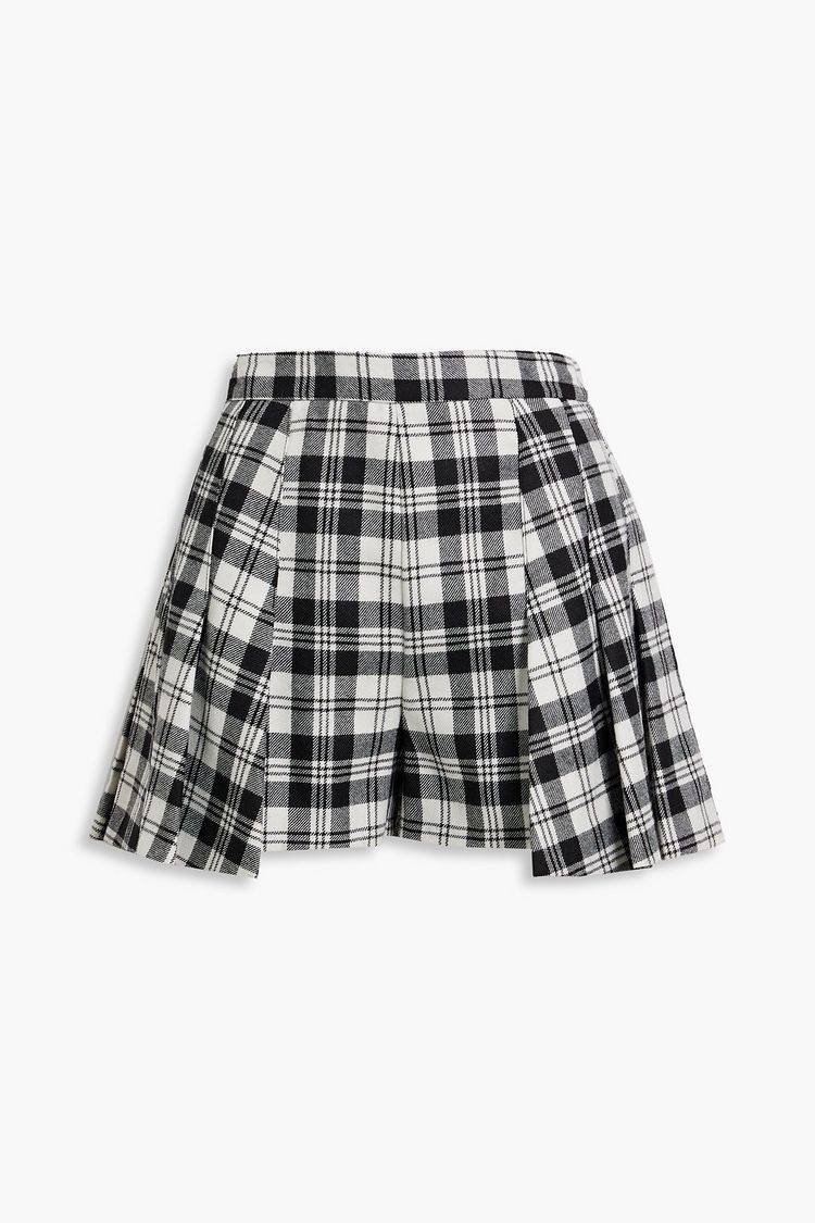 REDVALENTINO Layered pleated checked wool shorts | THE OUTNET