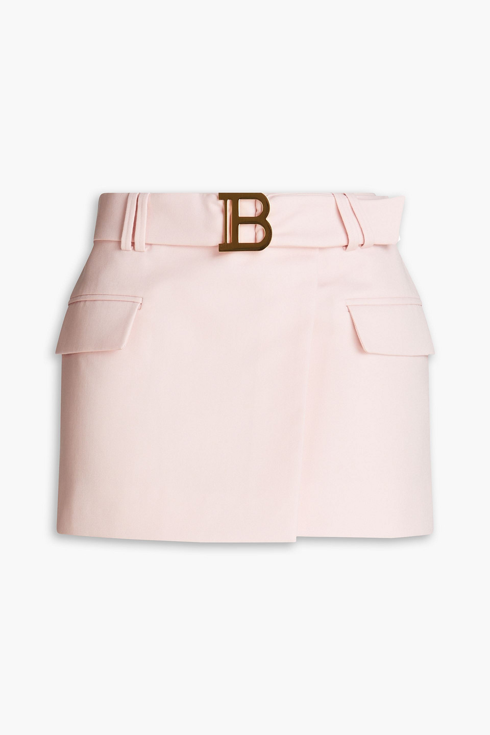 Balmain Wrap-effect Wool-crepe Mini Skirt In Pink | ModeSens