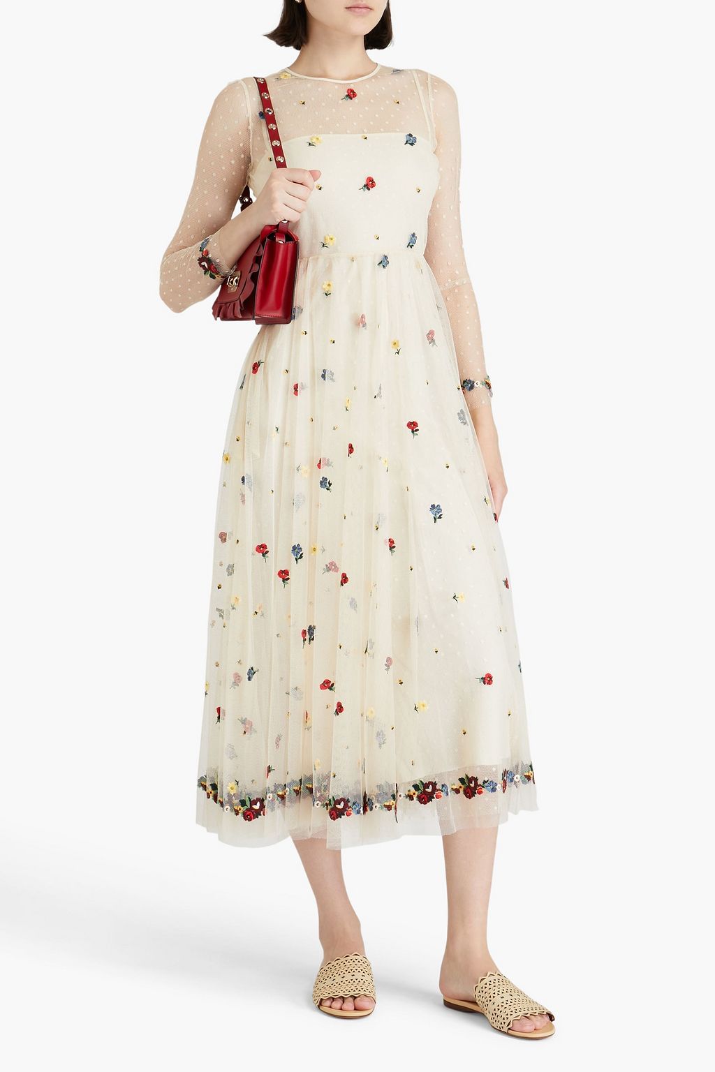 Redvalentino Embroidered Tulle Midi Dress The Outnet