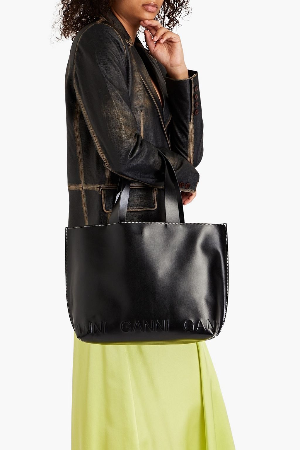 GANNI Banner East West embossed leather tote | THE OUTNET