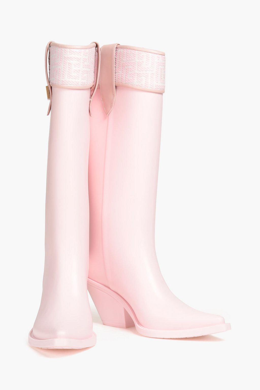 BALMAIN Embellished jacquard-trimmed PVC rain boots | THE OUTNET