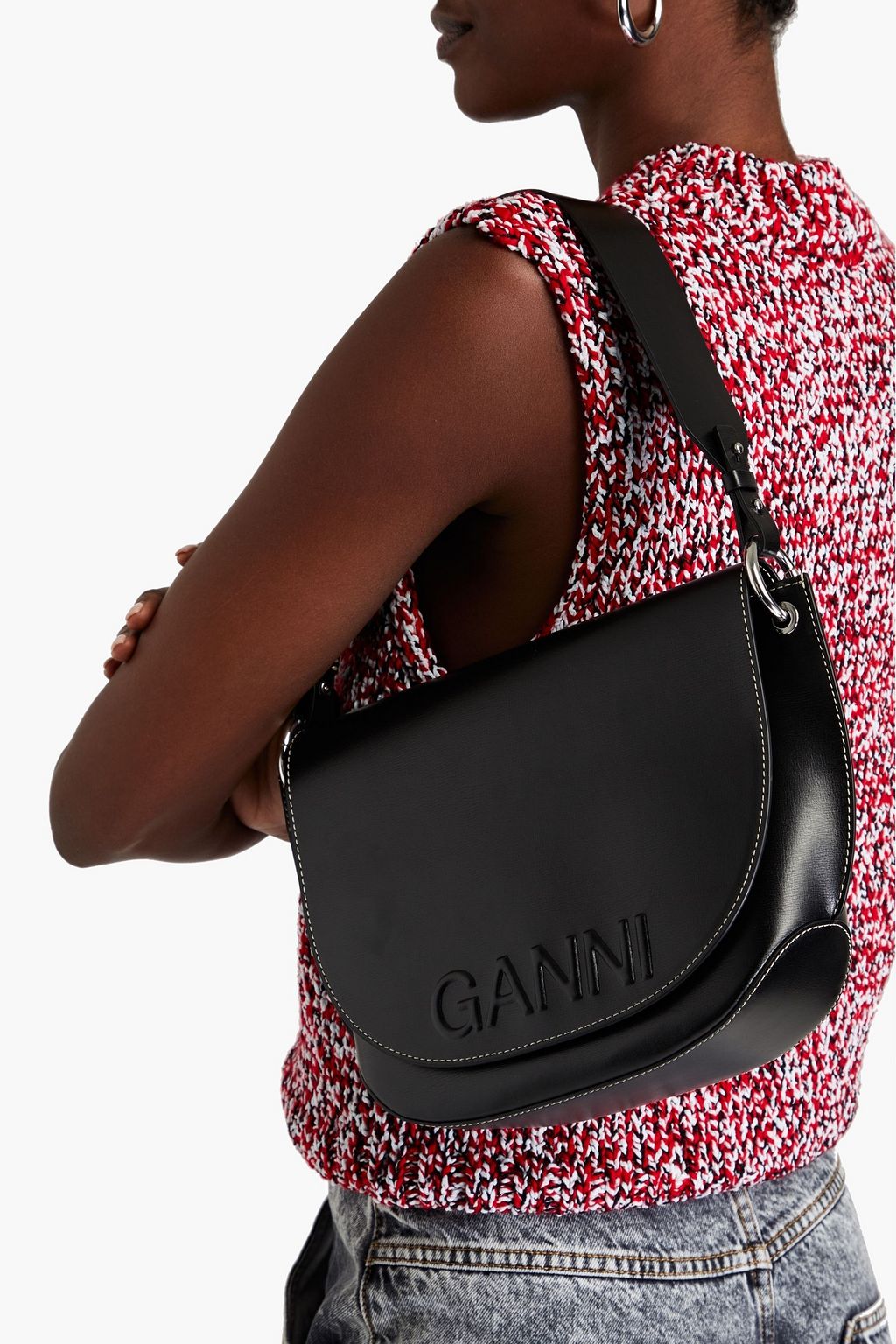 GANNI Embossed leather shoulder bag | THE OUTNET