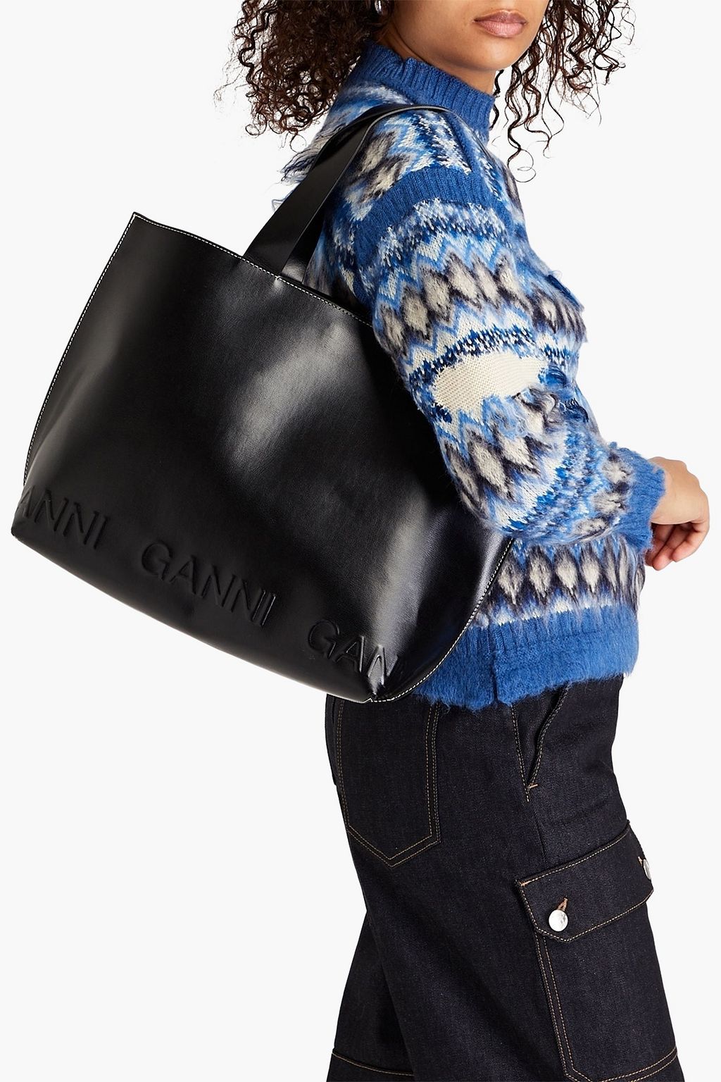 GANNI Banner East West embossed leather tote | THE OUTNET