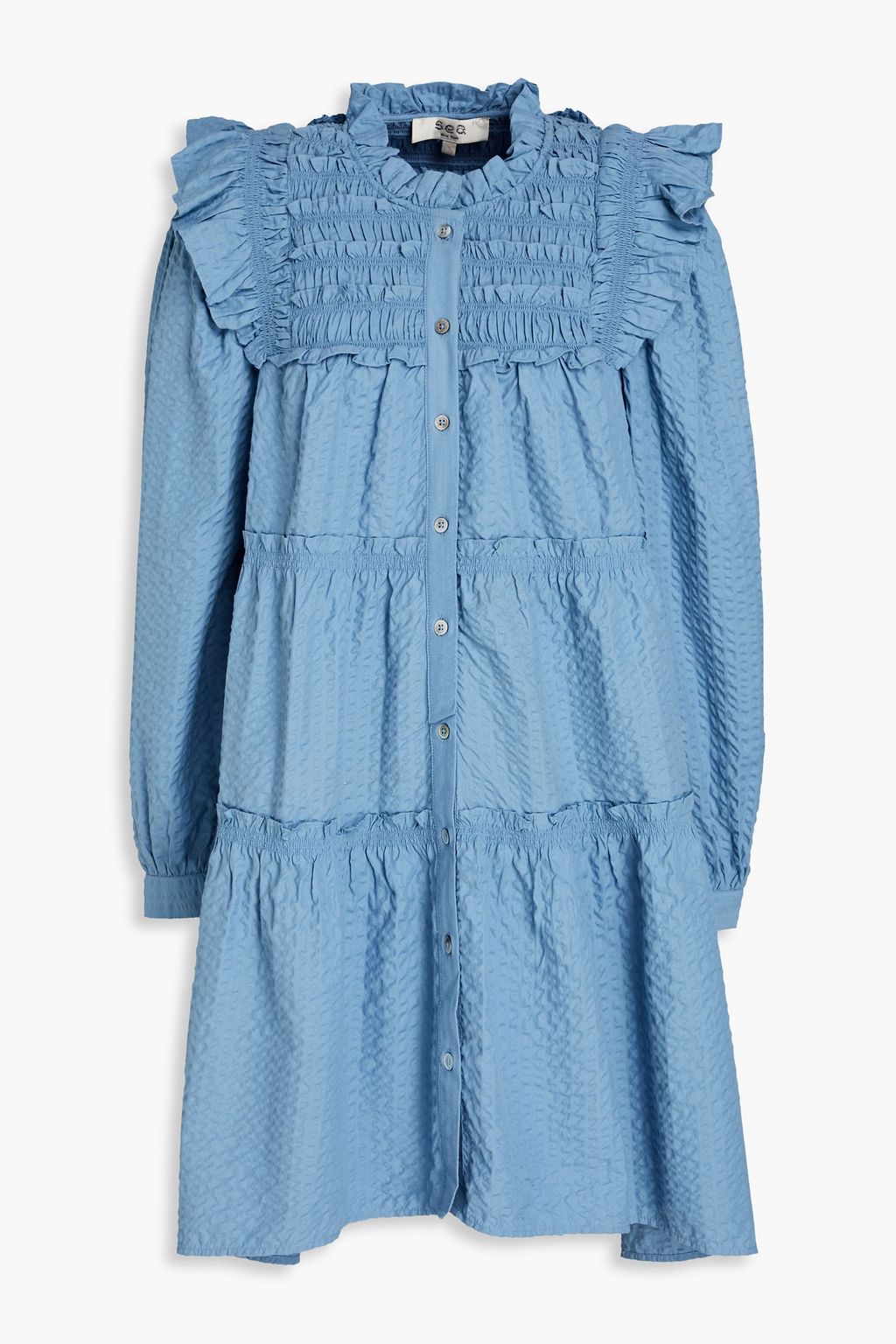 SEA Sevyn ruffled tiered seersucker mini dress | THE OUTNET