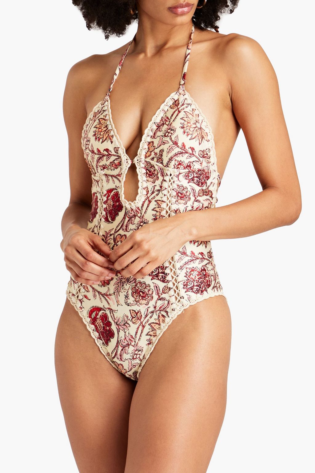 Zimmermann Crochet Trimmed Floral Print Swimsuit The Outnet