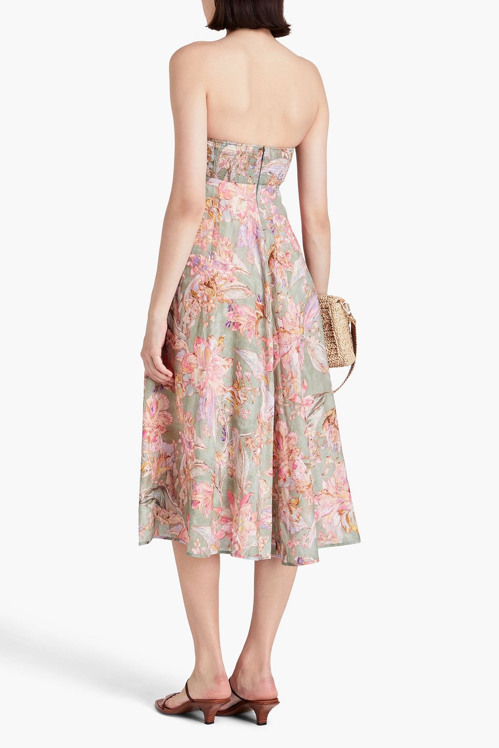 Zimmermann Strapless Floral Print Linen Dress The Outnet