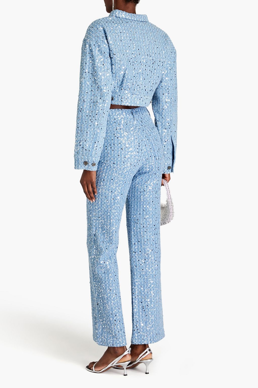 ROTATE BIRGER CHRISTENSEN Cropped distressed embellished denim jacket ...