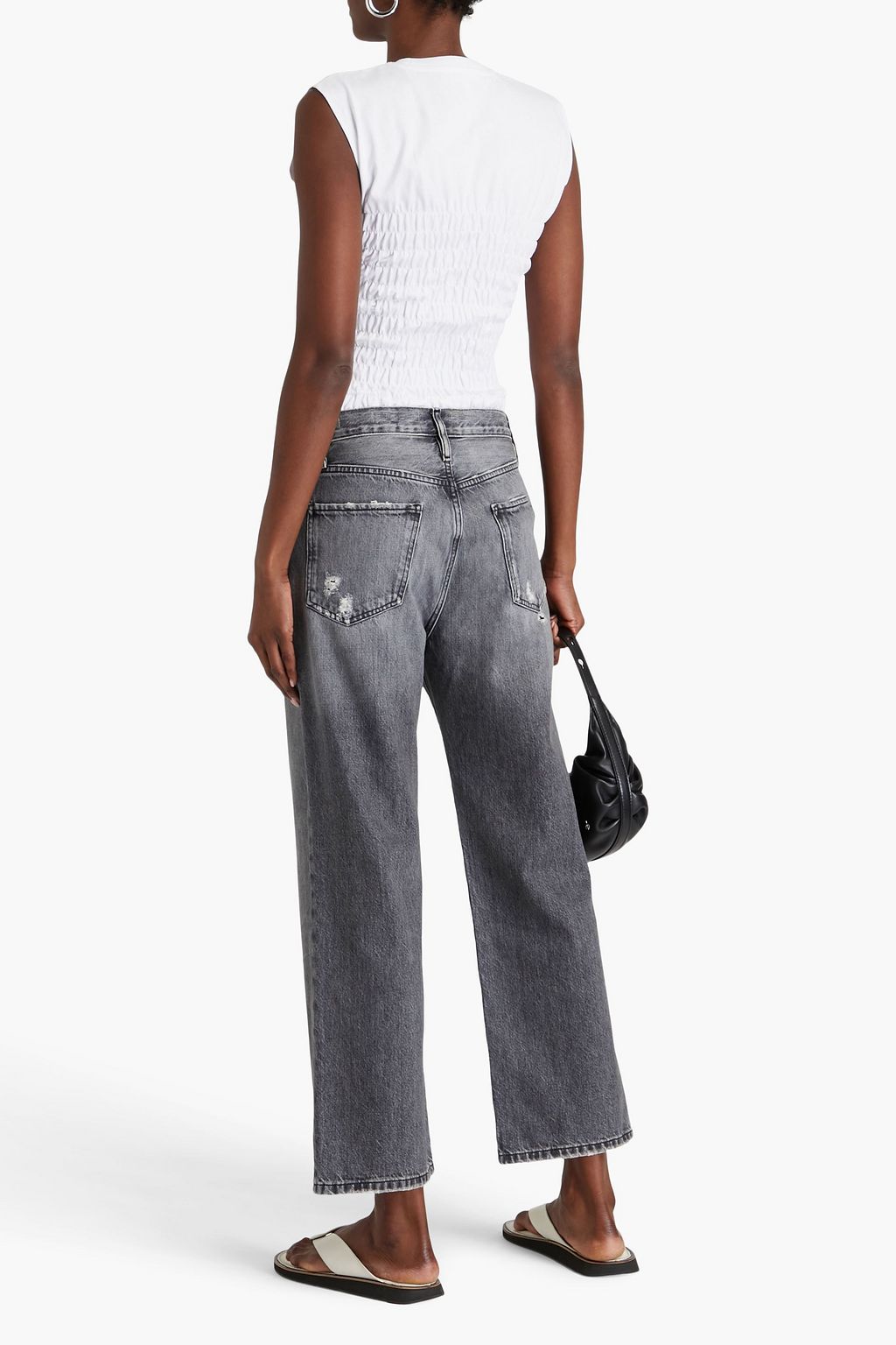 FRAME Le Jane cropped distressed high-rise straight-leg jeans | THE OUTNET