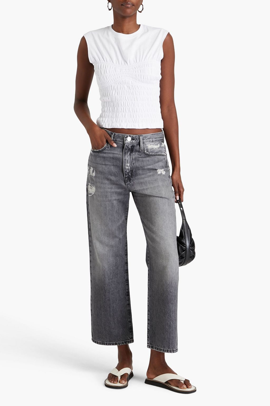 FRAME Le Jane cropped distressed high-rise straight-leg jeans | THE OUTNET