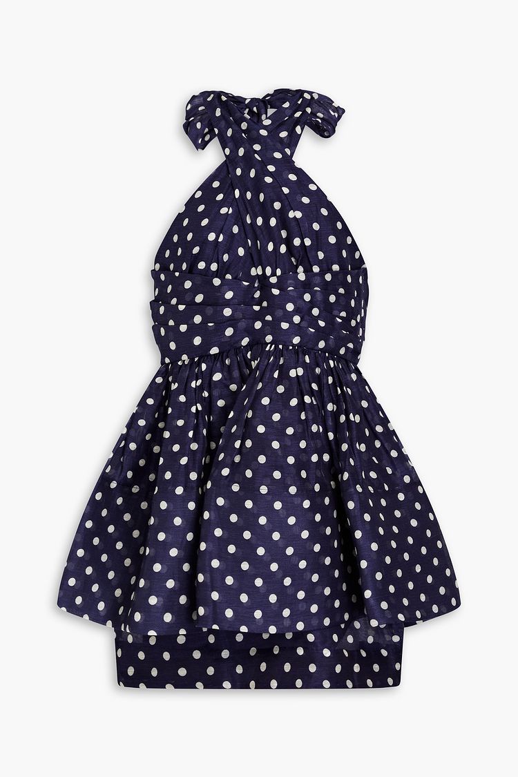 ZIMMERMANN Polka-dot linen and silk-blend peplum mini halter dress ...