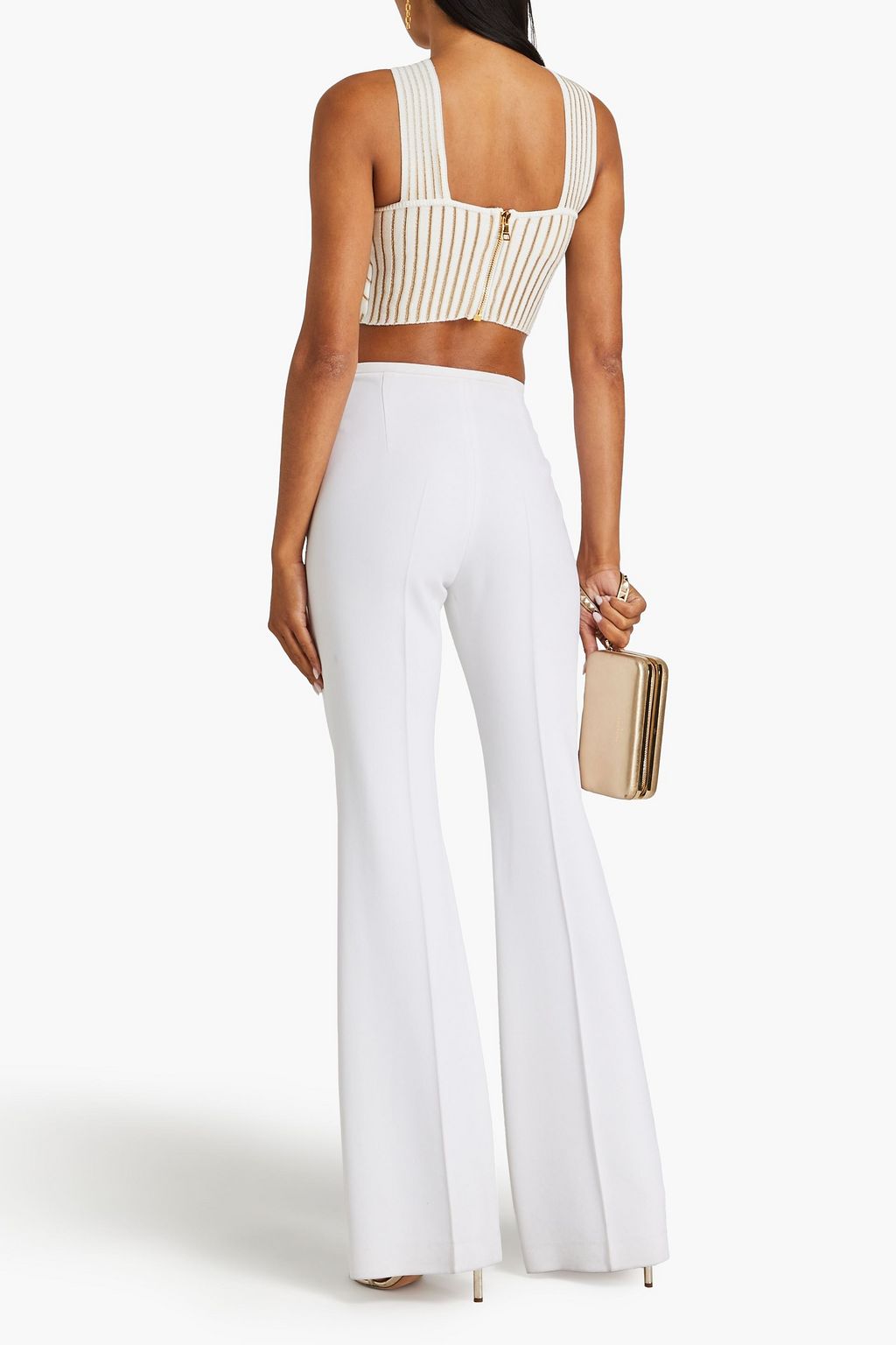 BALMAIN Cropped metallic ribbed-knit halterneck top | THE OUTNET