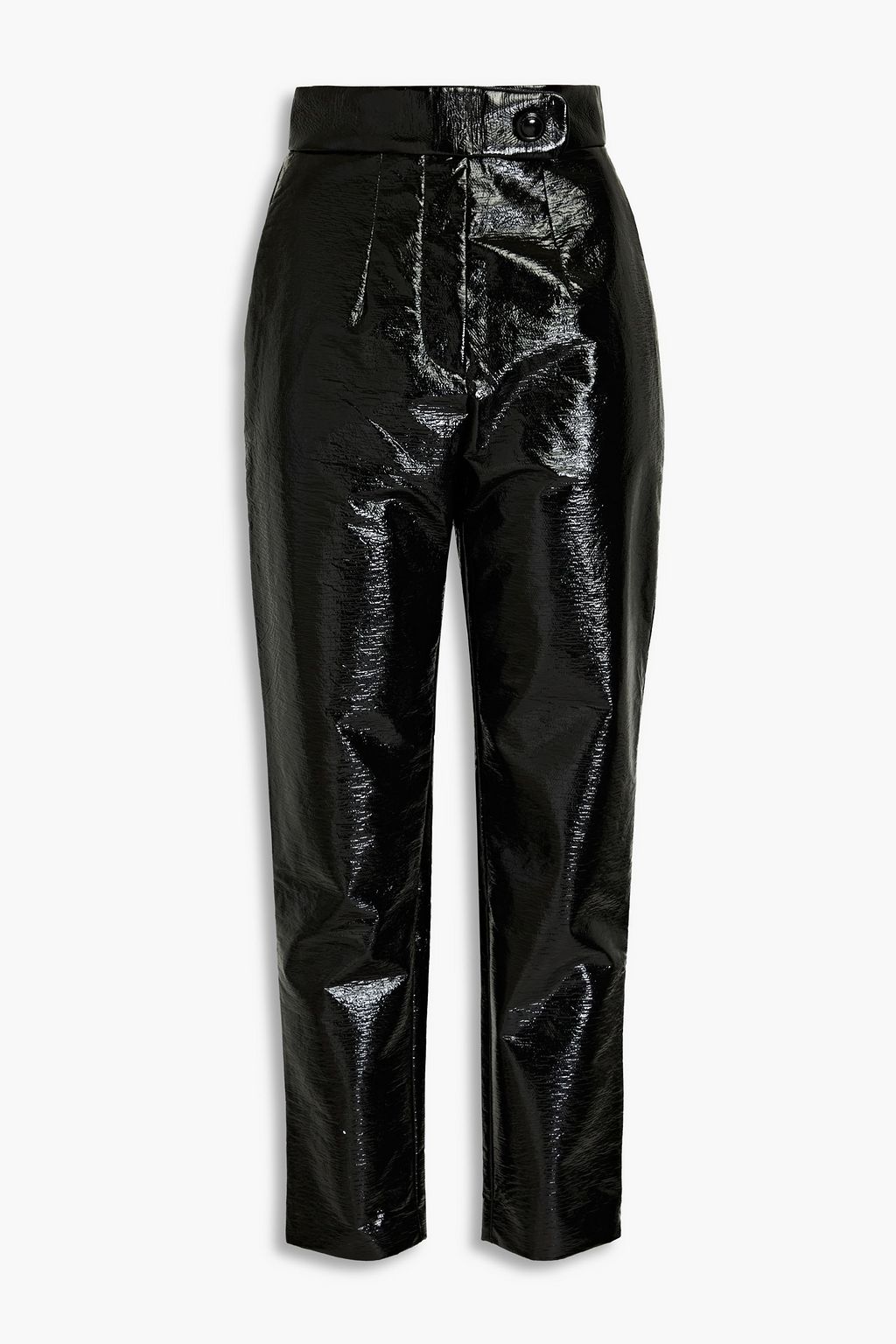 Sara Battaglia Crinkled Cotton Blend Faux Leather Tapered Pants The