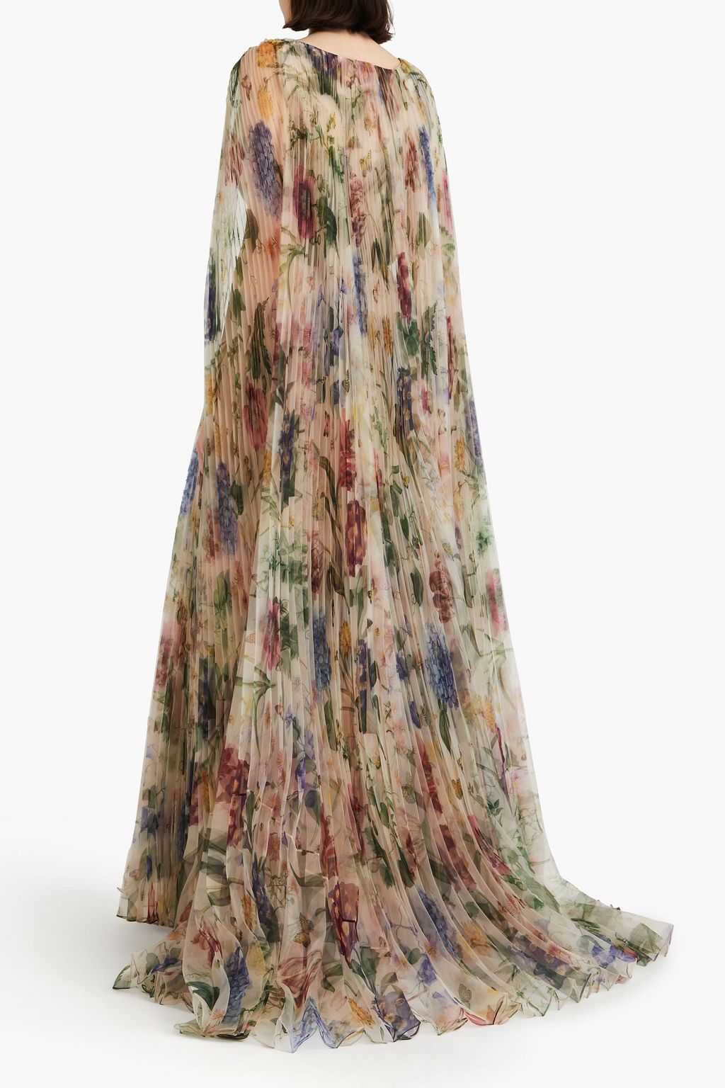 OSCAR DE LA RENTA Cape-effect embellished floral-print plissé-organza ... OSCAR DE LA RENTA Cape-effect embellished floral-print plissé-organza ...